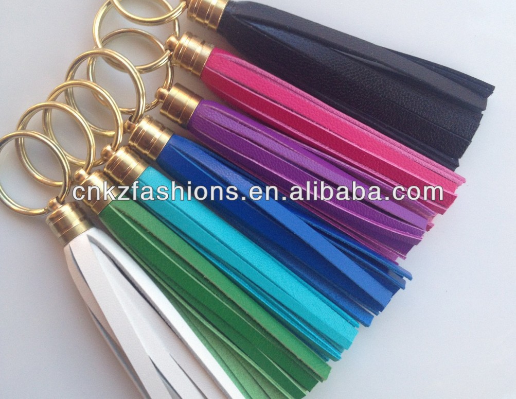Bright Leather Tassel Keychains - White,Green,Turquoise,Blue,Purple,Hot ...