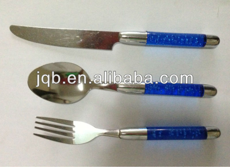 4pcs Stainless Steel Blue Handle Flatware Set Plastic Handle Flatware ...