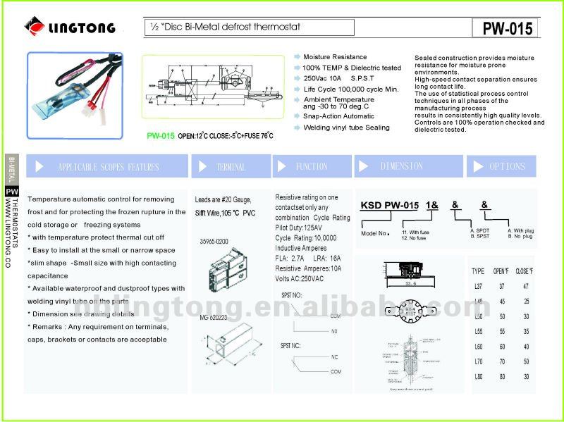 KSD PW-015 DEFROST THERMOSTAT Defrost Timer SAMUNG Refrigerator ...
