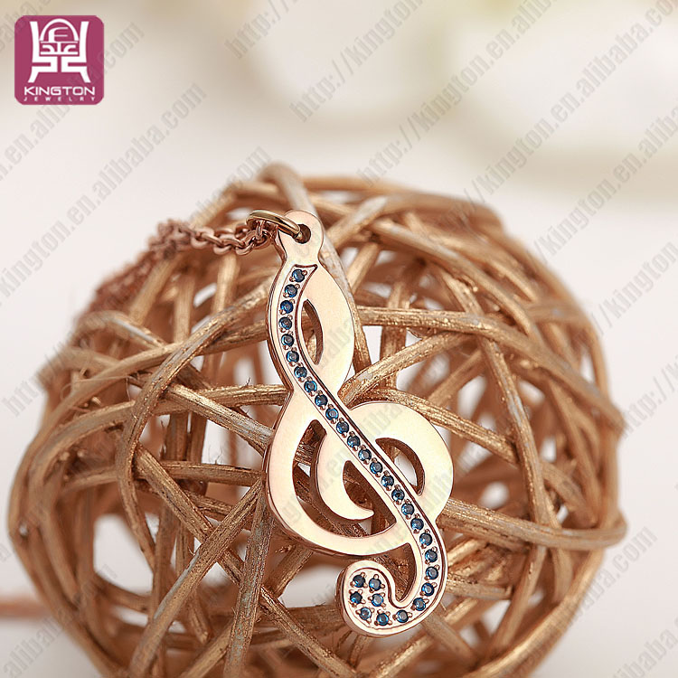 Music Symbol Necklace Musical Notes Pendant Necklace Blue Luster Cz ...