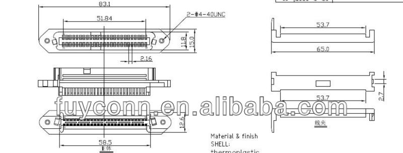 Tyco 50 Pin Rj21 Ribbon Cable Champ Solder Pin Centronics Connector ...