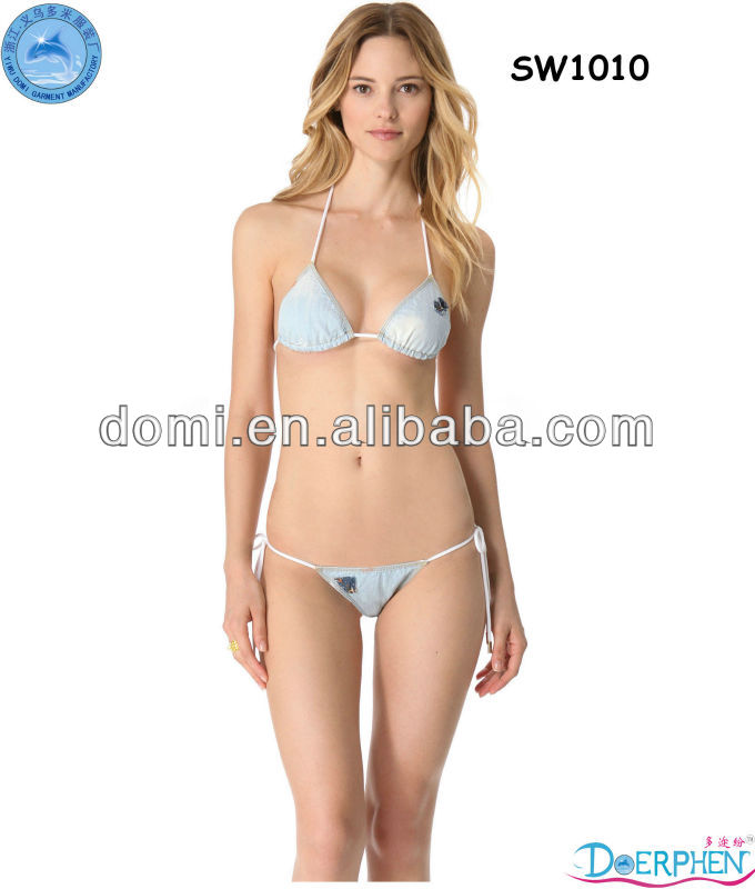 2013 Super Fashion European Brazilian Denim Fabric Bikini Sex Girls Photos Opensexy Full Open
