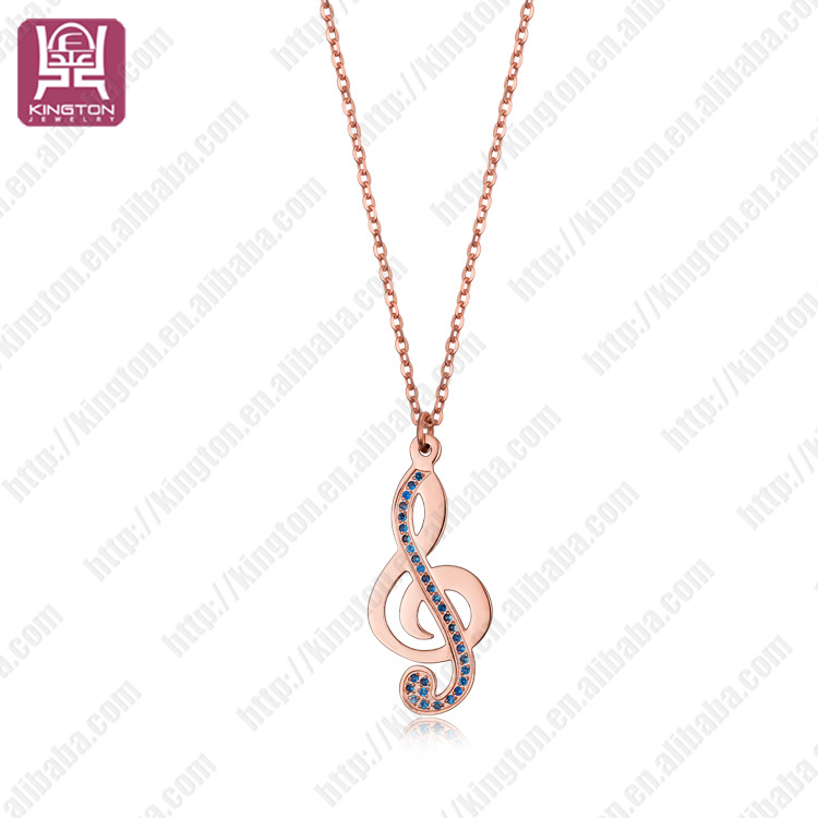 Music Symbol Necklace Musical Notes Pendant Necklace Blue Luster Cz ...